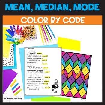 Mean Median Mode Range Color By Code Worksheet By Teaching Naturally