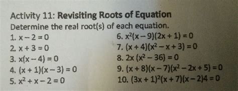 solved activity 11 revisiting roots of equation determine the real