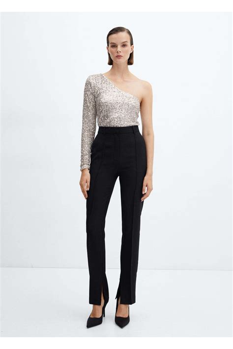 Mango One Shouldertop Met Pailletten Zilver Wehkamp