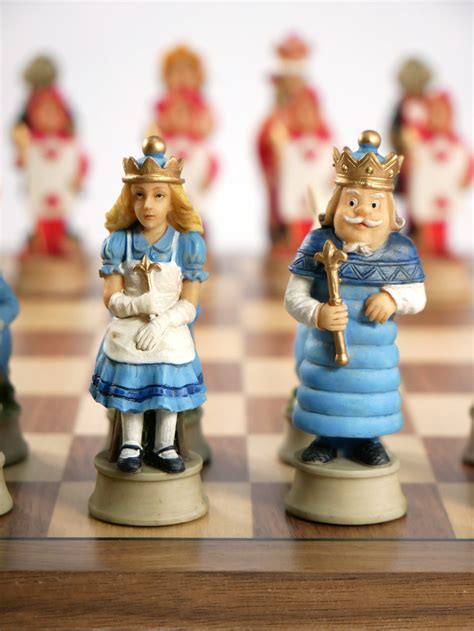 Chess Set Alice In Wonderland Chessmen On Walnut Maple Board Worldwise Imports