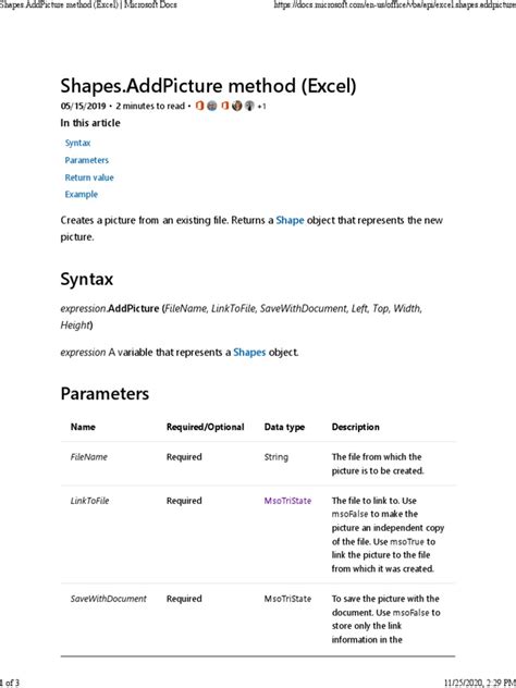 Shapes Addpicture Method Pdf Microsoft Excel Parameter Computer Programming