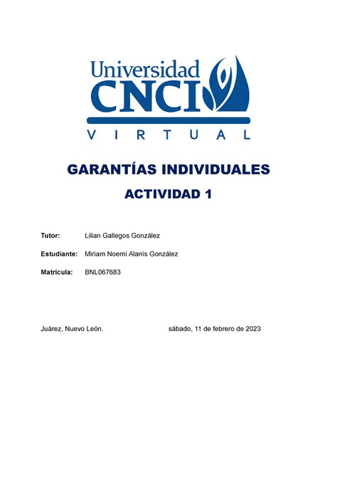 Actividad 1 Garantías individuales GARANTÍAS INDIVIDUALES ACTIVIDAD