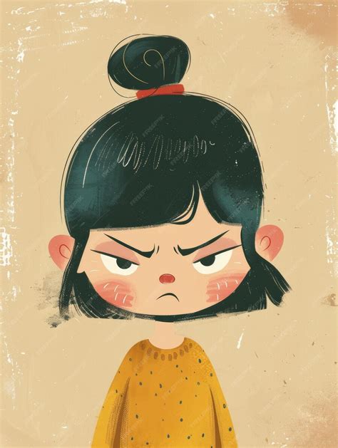 A Cartoon Girl With A Scowl On Her Face And Her Arms Crossed Premium