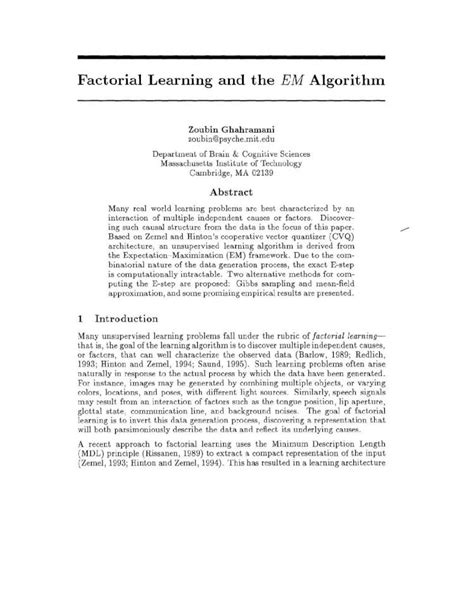pdf factorial learning and the em algorithm · factorial learning and