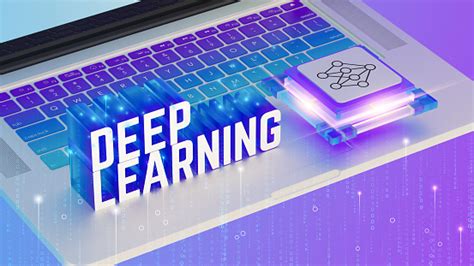 딥 러닝 미래형 키보드 홀로그램 텍스트 신경망 아이콘 빛나는 파란색과 보라색 디지털 스트림 3d 타이포그래피 기계 학습 시각화 생생한 색상 공상 과학 미학 3d 렌더링 0