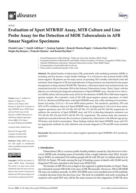 Pdf Evaluation Of Xpert Mtbrif Assay Mtb Culture And Line Probe