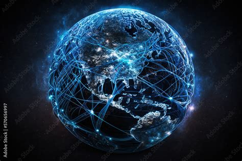 Planet Earth Globe With Lots Of Connections Ai Generated Stock