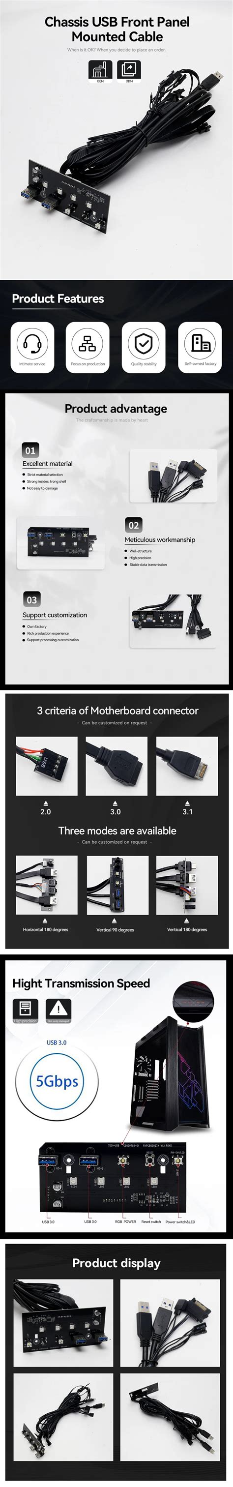 Chassis Usb Front Panel Cable Dual Usb Extension Wire Power Switch Pcb Board Led