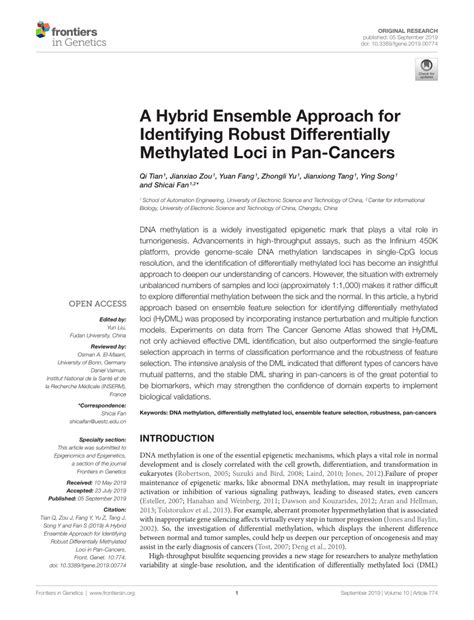 Pdf A Hybrid Ensemble Approach For Identifying Robust Differentially Methylated Loci In Pan