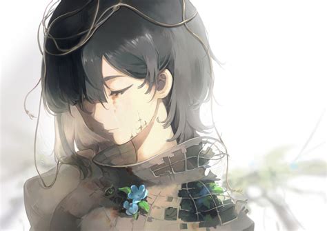 Safebooru 1girl Absurdres Bangs Black Hair Blue Flower Blurry Blurry
