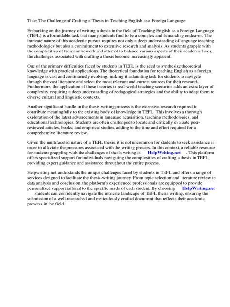 Thesis In Teaching English As Foreign Language Pdf English As A Second Or Foreign Language