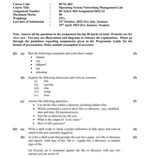 BCSL 063 Operating System Networking Management Lab Solved Assignment