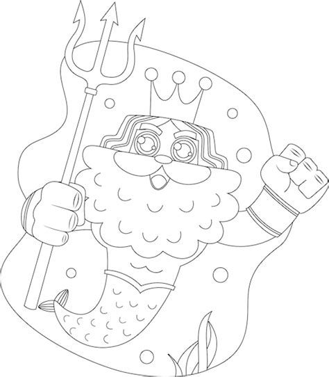 Umrissener Meeresgott Poseidon Neptun Zeichentrickfigur Schwimmt Unter