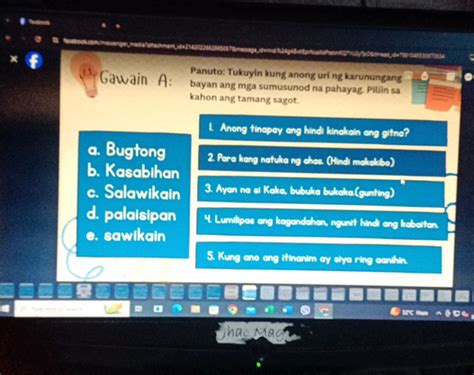 Gawain A Panuto Tukuyin Kung Anong Uri Ing StudyX