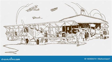 Historic Biplane Is Being Prepared For Take Off At An Airfield Crowded