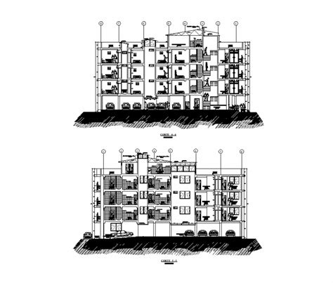 Hotel Building Section Layout Elevation Dwg File