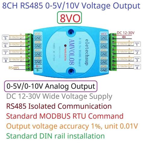 Rs485 8vo Hanggang 0 10v 0 5v Voltage Output Modbus Rtu Text Editor Hmi Plc Analog Dac Io