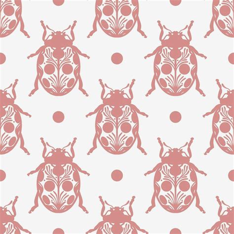 Ladybug Hand Drawn Beetle Pattern Seamless Repeating Backgorund Folk