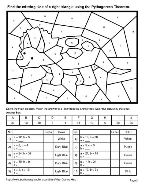 Pythagorean Theorem Coloring Worksheets Color By Code By Math Games Hero