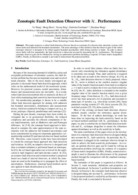 Pdf Zonotopic Fault Detection Observer With H − Performance
