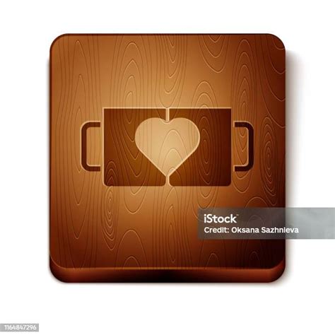 갈색 두 커피 컵과 흰색 배경에 고립 된 심장 아이콘 발렌타인 데이에 연인을위한 커플 커피 나무 사각형 버튼입니다 벡터 일러스트레이션 낮에 대한 스톡 벡터 아트 및 기타