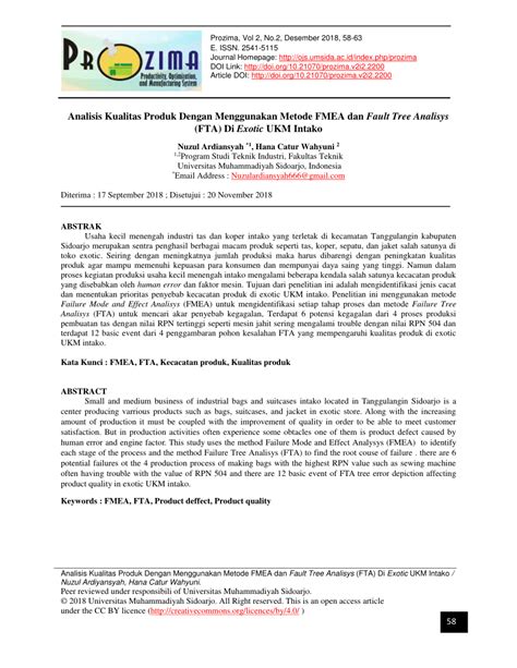 Pdf Analisis Kualitas Produk Dengan Menggunakan Metode Fmea Dan Fault