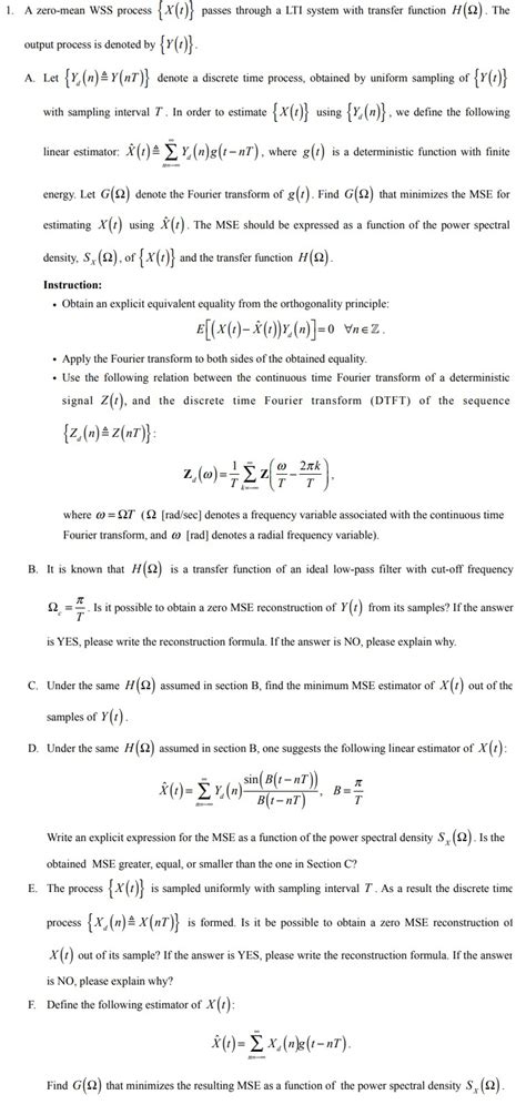 solved a zero mean wss process {x t } passes through a lti system with 1 answer