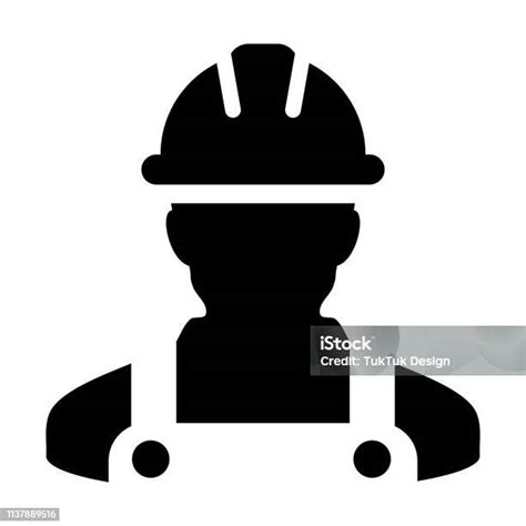 그림 문자 그림에 Hardhat 헬멧 및 재킷과 건축가 아이콘 벡터 남성 건설 노동자 사람 프로필 아바타 건설 산업에 대한 스톡