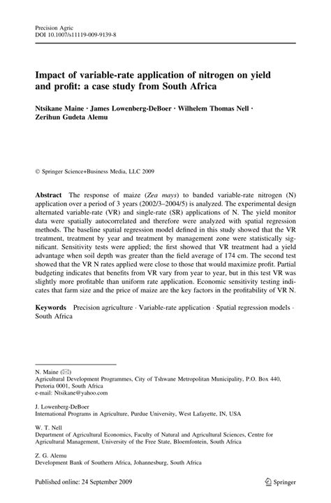 Pdf Impact Of Variable Rate Application Of Nitrogen On Yield And