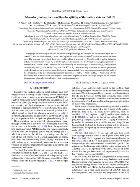 Pdf Many Body Interactions And Rashba Splitting Of The Surface State