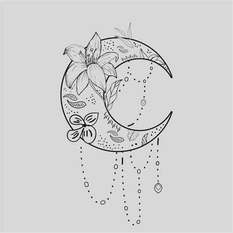 Plantilla De Marco De Media Luna Floral De Arte De Línea Dibujada A