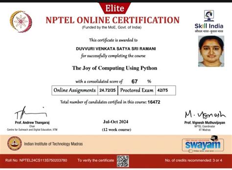 Duvvuri Venkata Satya Sri Ramani On Linkedin Python Nptel Learning
