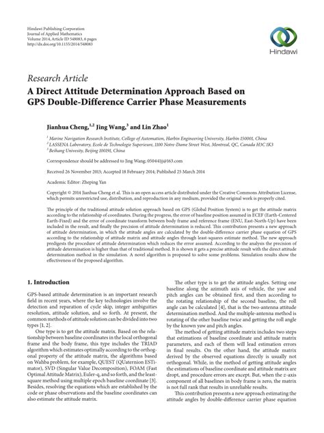 Pdf A Direct Attitude Determination Approach Based On Gps Double Difference Carrier Phase