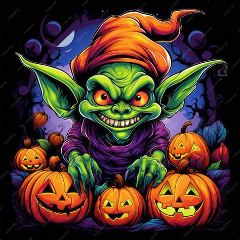 Premium Ai Image Goblin Gremlins Fiery Feast A Vibrant Line Art Delight
