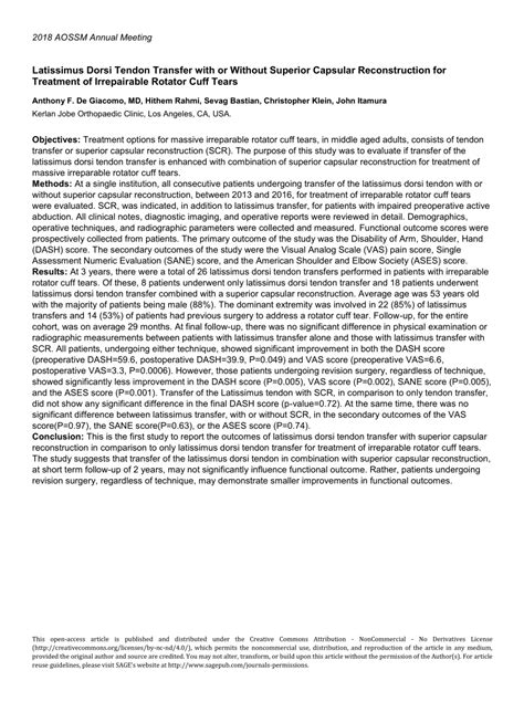 Pdf Latissimus Dorsi Tendon Transfer With Or Without Superior