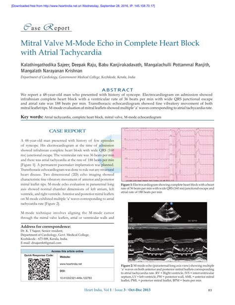 Pdf Mitral Valve M Mode Echo In Complete Heart Block With Atrial