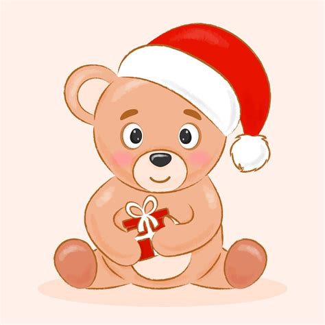 Premium Vector Cute Bear With A T And A Santa Claus Hat Vector