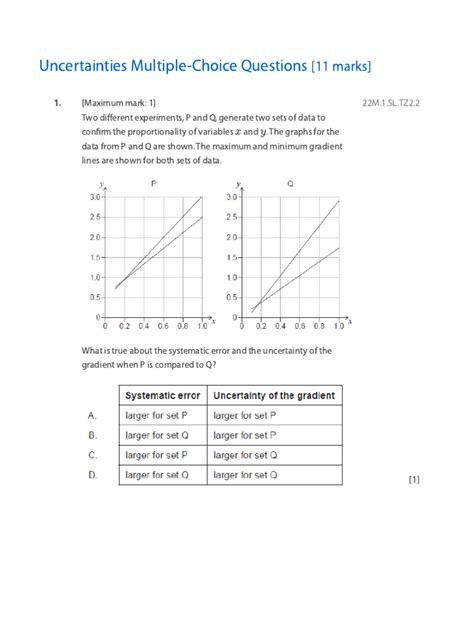 Uncertainties Multiple Choice Questions Pdf Thermometer Observational Error