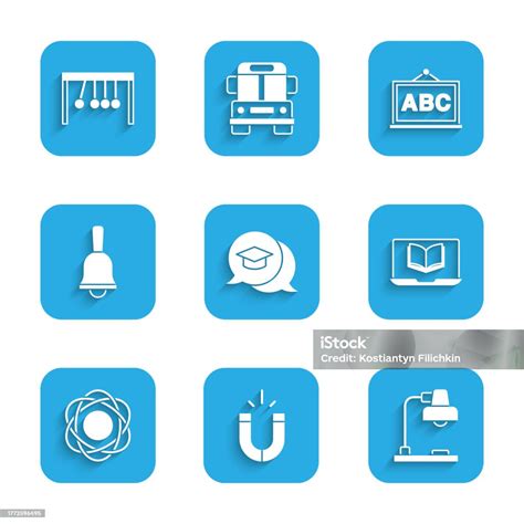 Set Graduation Cap In Speech Bubble Magnet Table Lamp Online Class Atom