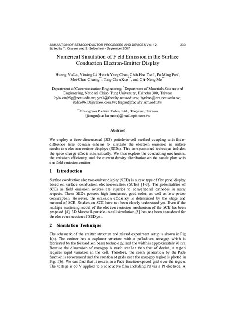 Pdf Numerical Simulation Of Field Emission In The Surface Conduction