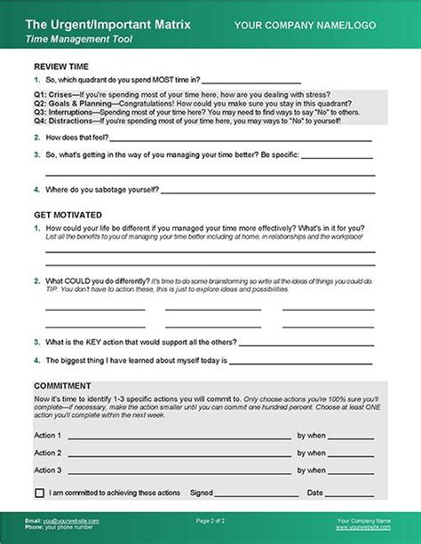 Urgent Important Matrix Template And Worksheet Coaching Tools From