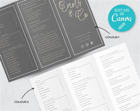 Minimalist Tri Fold Editable Price List Template Z Fold Gold Price List Folded Printable