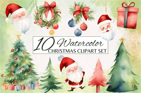 10 Watercolor Christmas Clipart Set Graphic By Heyv Studio Creative Fabrica