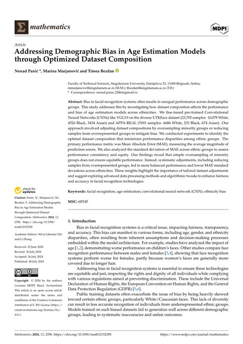 Pdf Addressing Demographic Bias In Age Estimation Models Through Optimized Dataset Composition