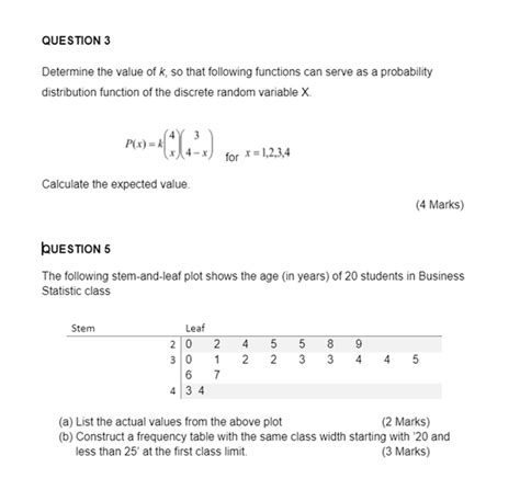 solved question 3 determine the value of k so that following