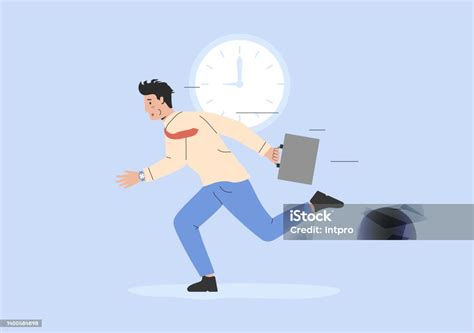 마감일의 개념 직장에서의 스트레스 좌절 번아웃 노동자는 서류 가방으로 달리고 있습니다 사업가는 중요한 회의에 서두르고 있습니다