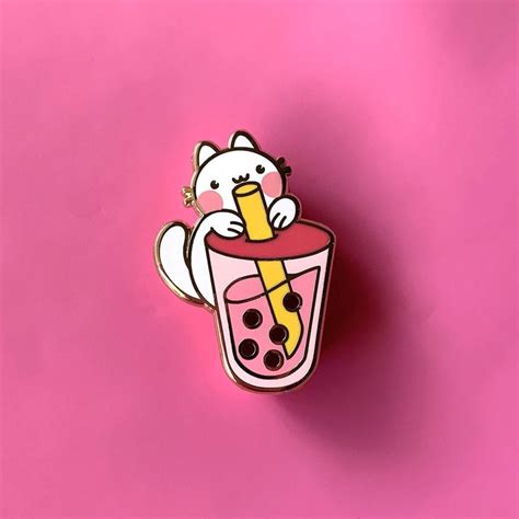 Boba Kitty Hard Enamel Pin Kawaii Cute Cat Lapel Pin Etsy
