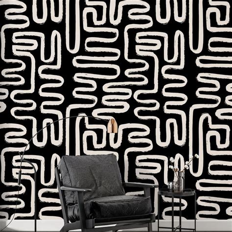 Black White Minimalist Abstract Line Art Wallpaper Mural Modern Wallpaper Abstract