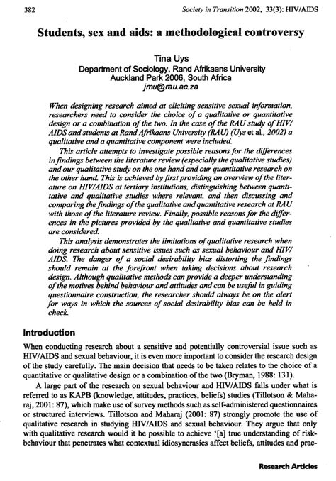 Pdf Students Sex And Aids A Methodological Controversy