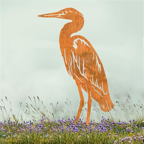 Standing Heron Sheet Steel Silhouette In Rustic Finish Black Country